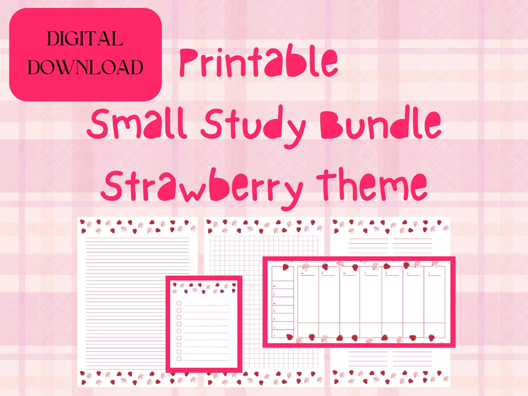 Printable Strawberry Themed Study Bundle, Strawberry Stationery ...