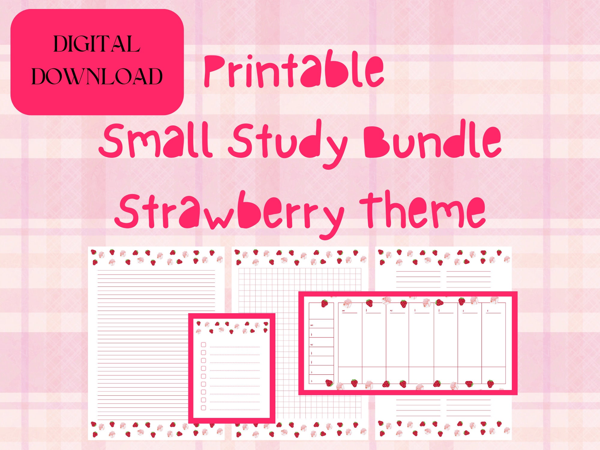 Printable Strawberry Themed Study Bundle, Strawberry Stationery ...