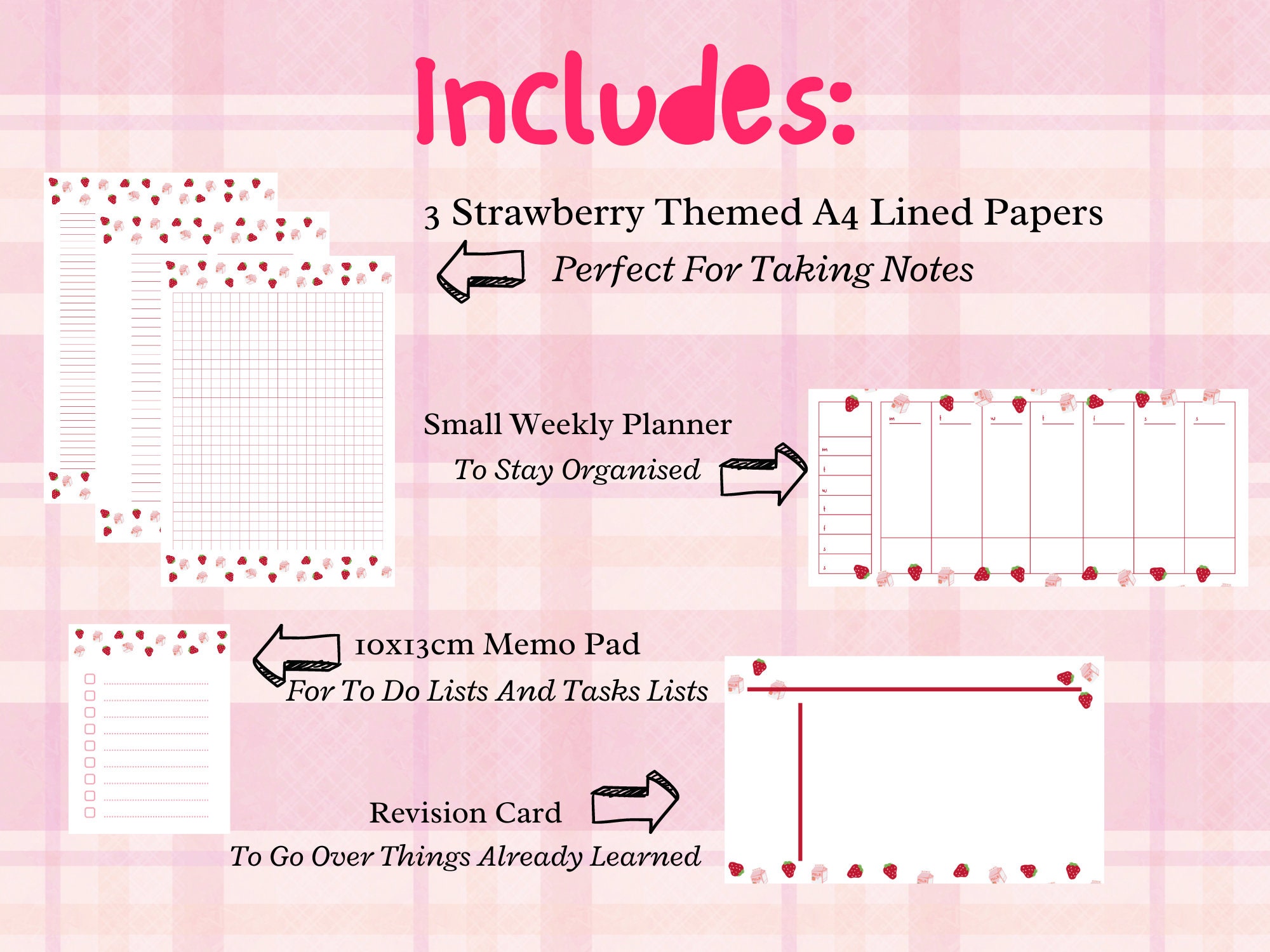 Printable Strawberry Themed Study Bundle, Strawberry Stationery ...