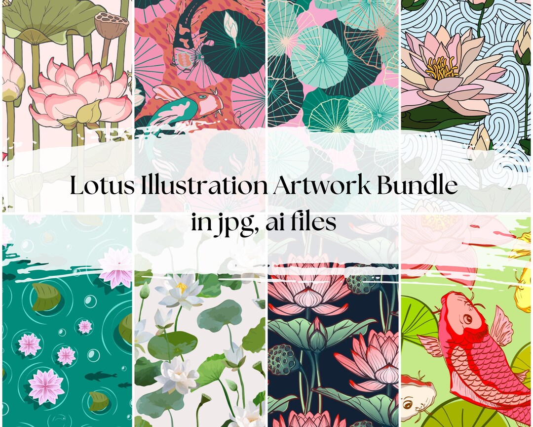 24 Lotus Illustration Wallpaper Bundle|lotus Design|lotus Printable ...