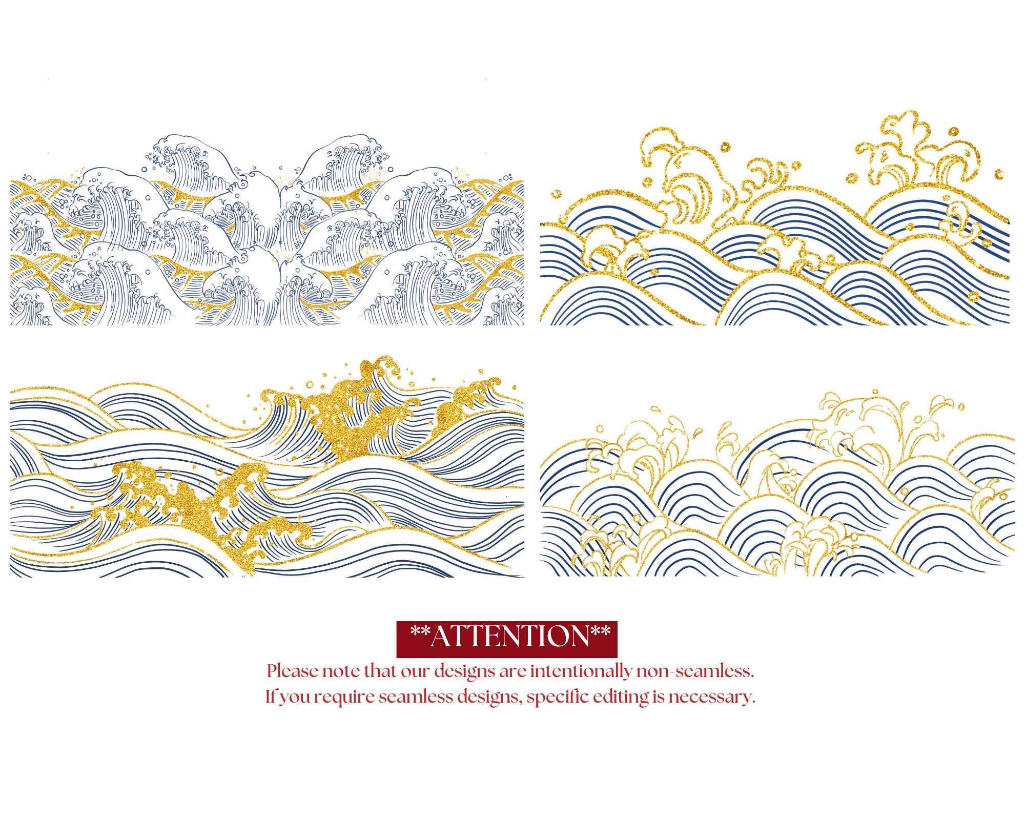 20 Japanese Style Wave Clipart Bundle| Gold-plated Design|japanese Art ...