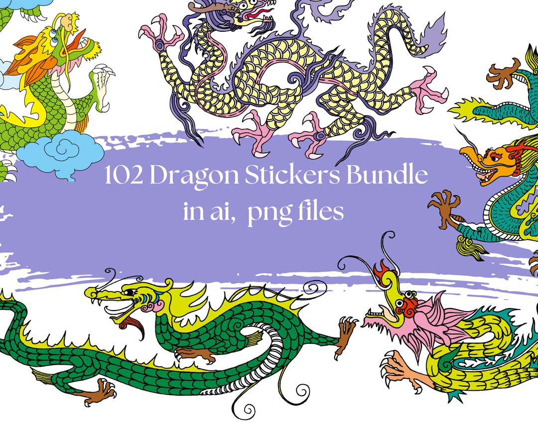 102 Dragon Stickers Bundle|dragon Graphic|dragon Clipart|dragon Cartoon ...
