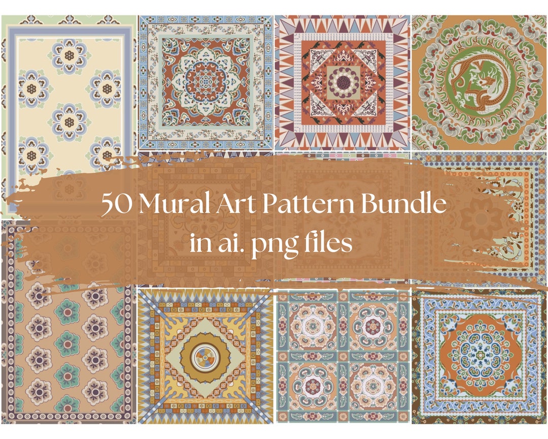 50 Chinese Mural Art Pattern Bundle | Cultural Heritage Art | Buddhist ...