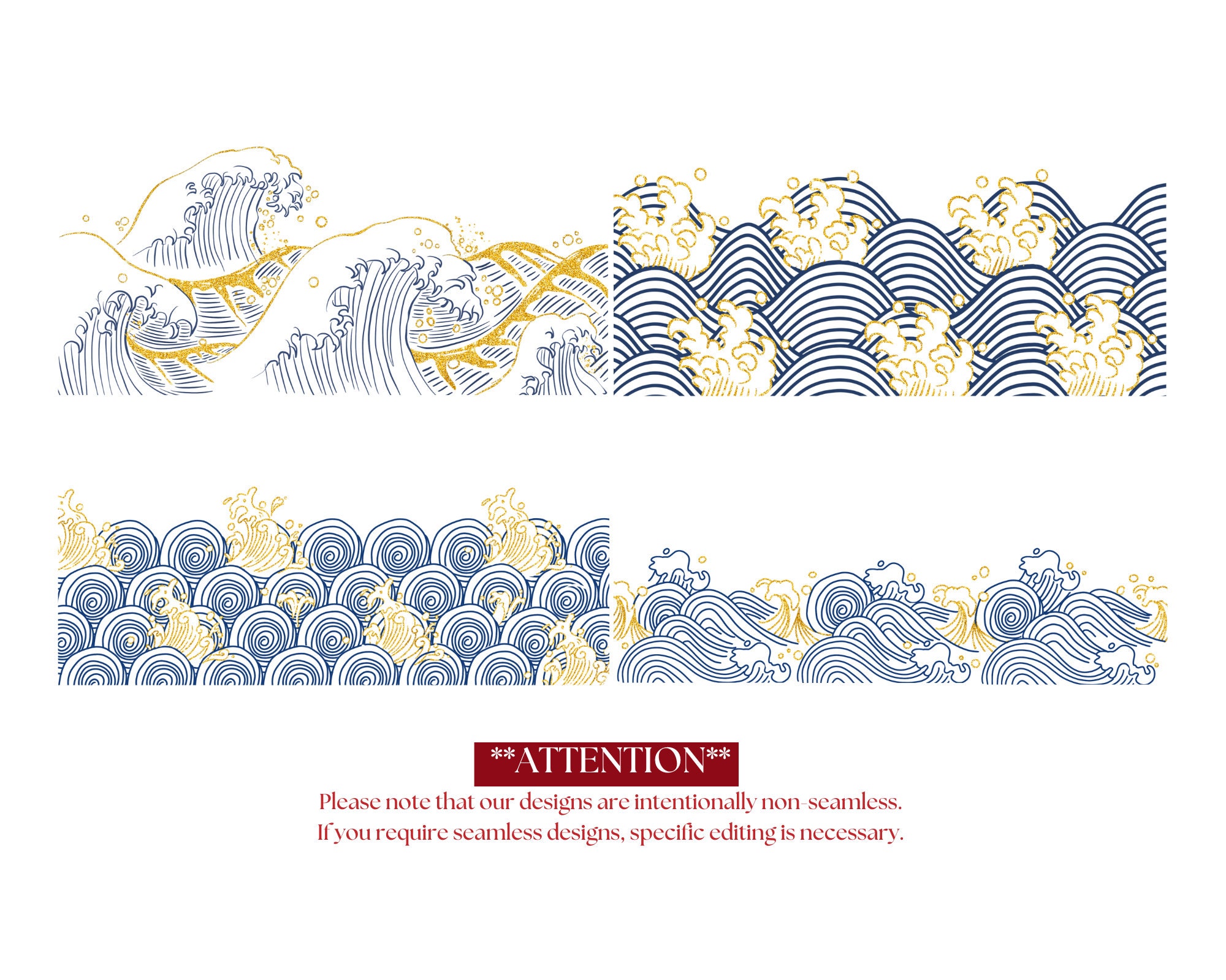 20 Japanese Style Wave Clipart Bundle| Gold-plated Design|japanese Art ...