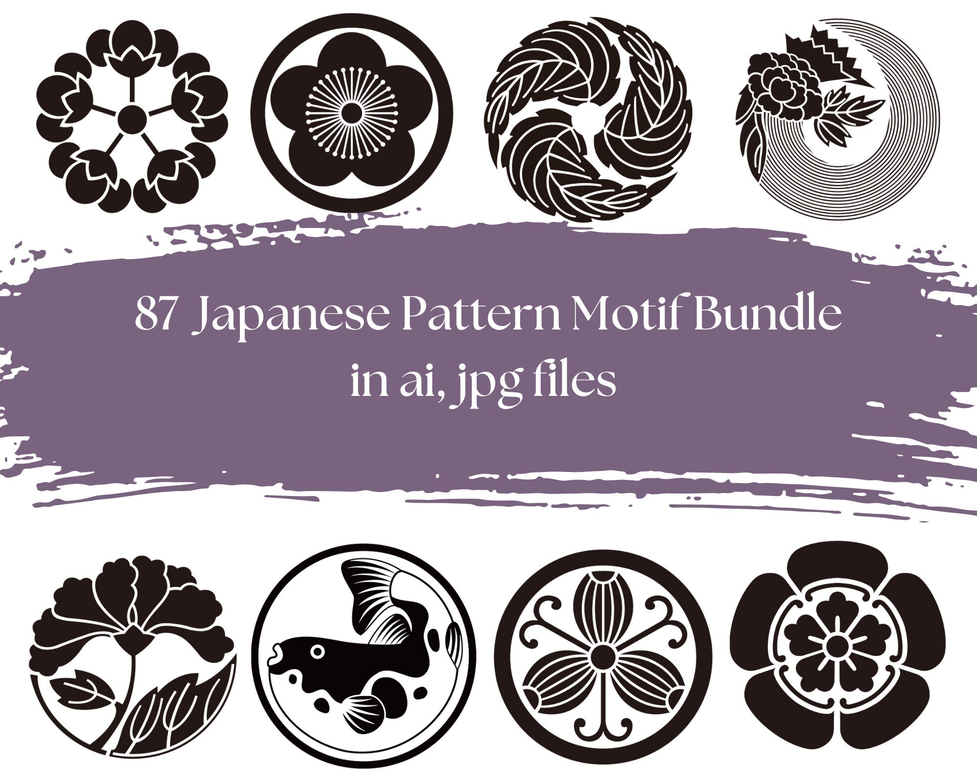 87 Japanese Pattern Motif Bundle Set|oriental Elements|decorative ...