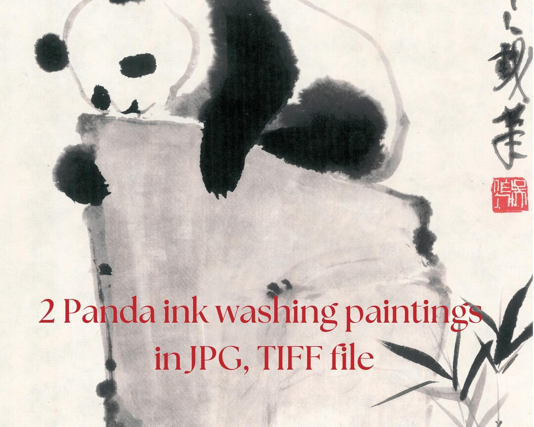 2 Panda Ink Washing Paintings Bundle|high Resolution Painting Download ...