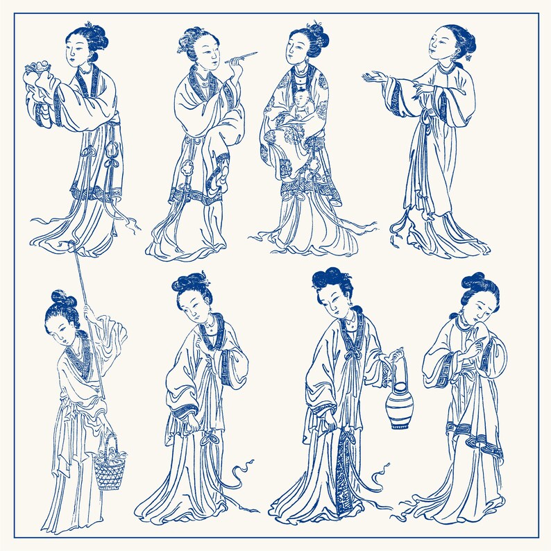 101 Chinese Ancient Figure Line Art Bundle|chinese People Png|chinese ...