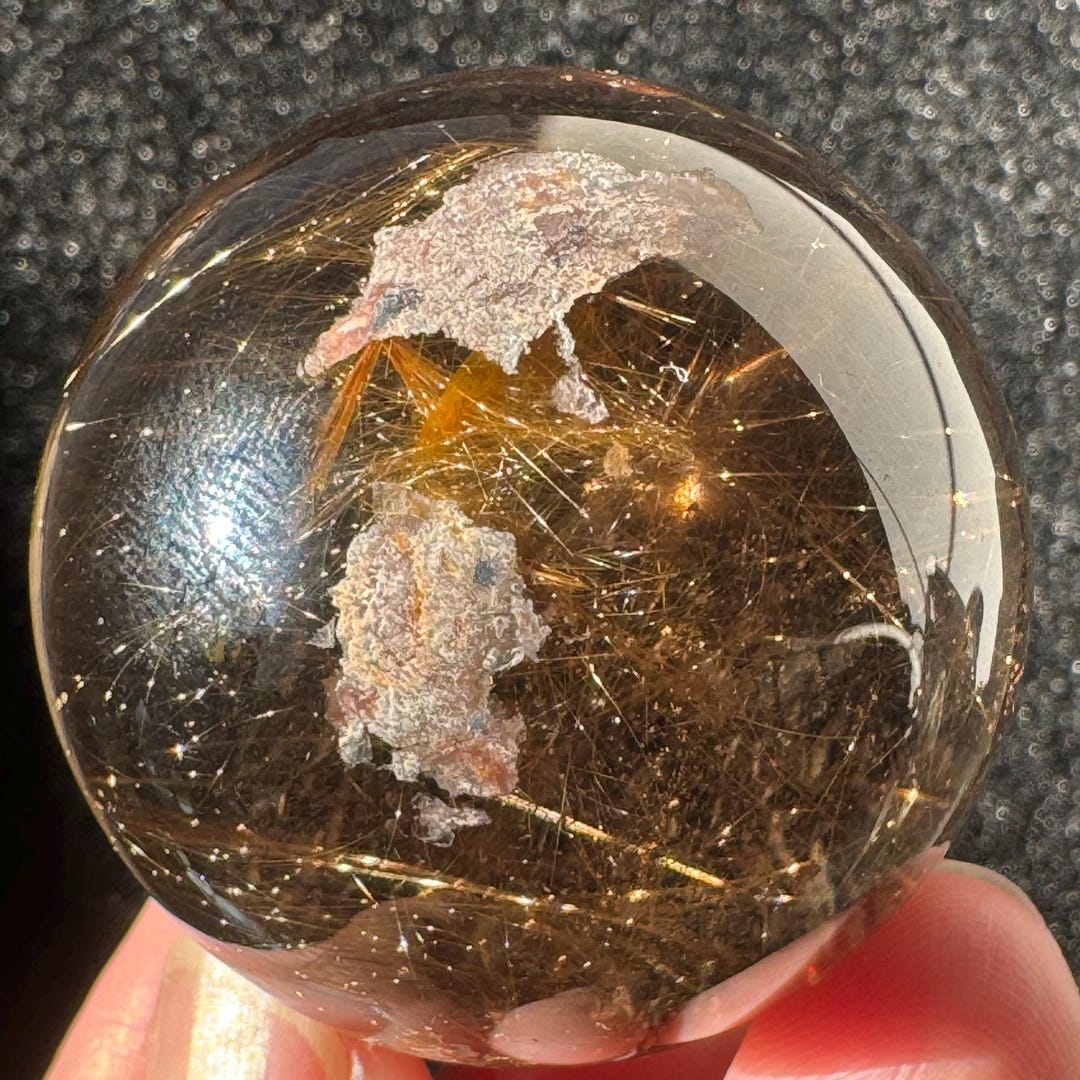 Golden Rutile Smoky Graden Quartz Ball or Selenite Sphere Chargers ...