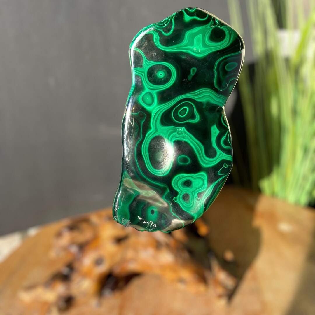 1616g Raw Congo Malachite Slab on Stand Real Green Malachite Mineral ...