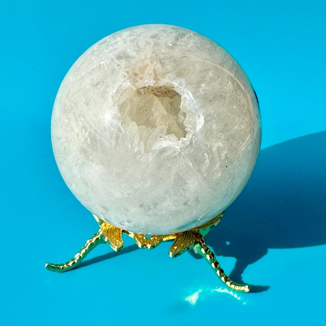 71mm Druzy White Calcite Sphere on Stand, Healing Crystal Gift for Her ...