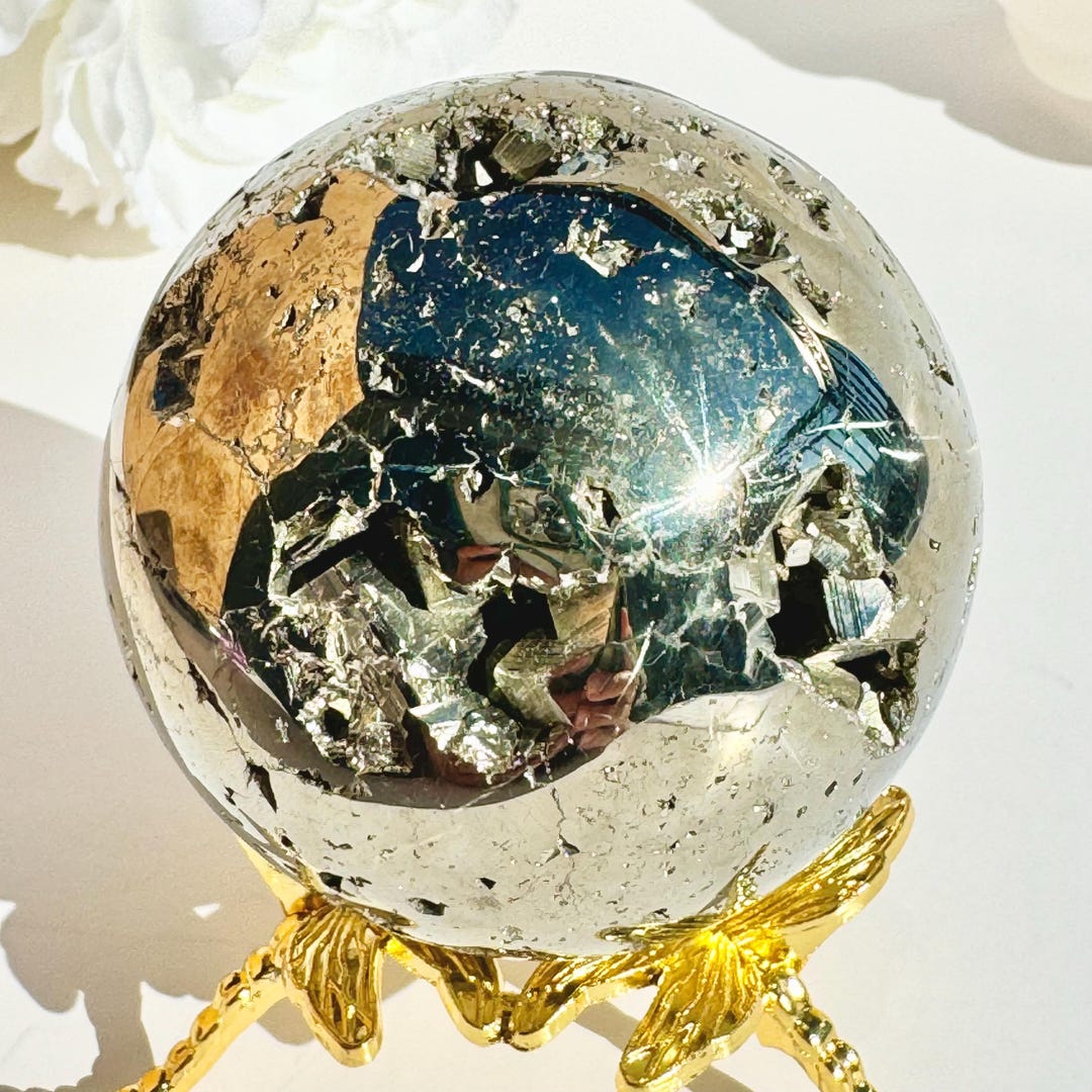 59mm Peru Pyrite Sphere With Stand, Metaphysical Crystal Ball for ...