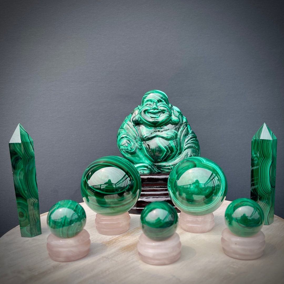 Premium Quality Malachite Crystal Balls Rose Quartz Sphere Holder Set ...