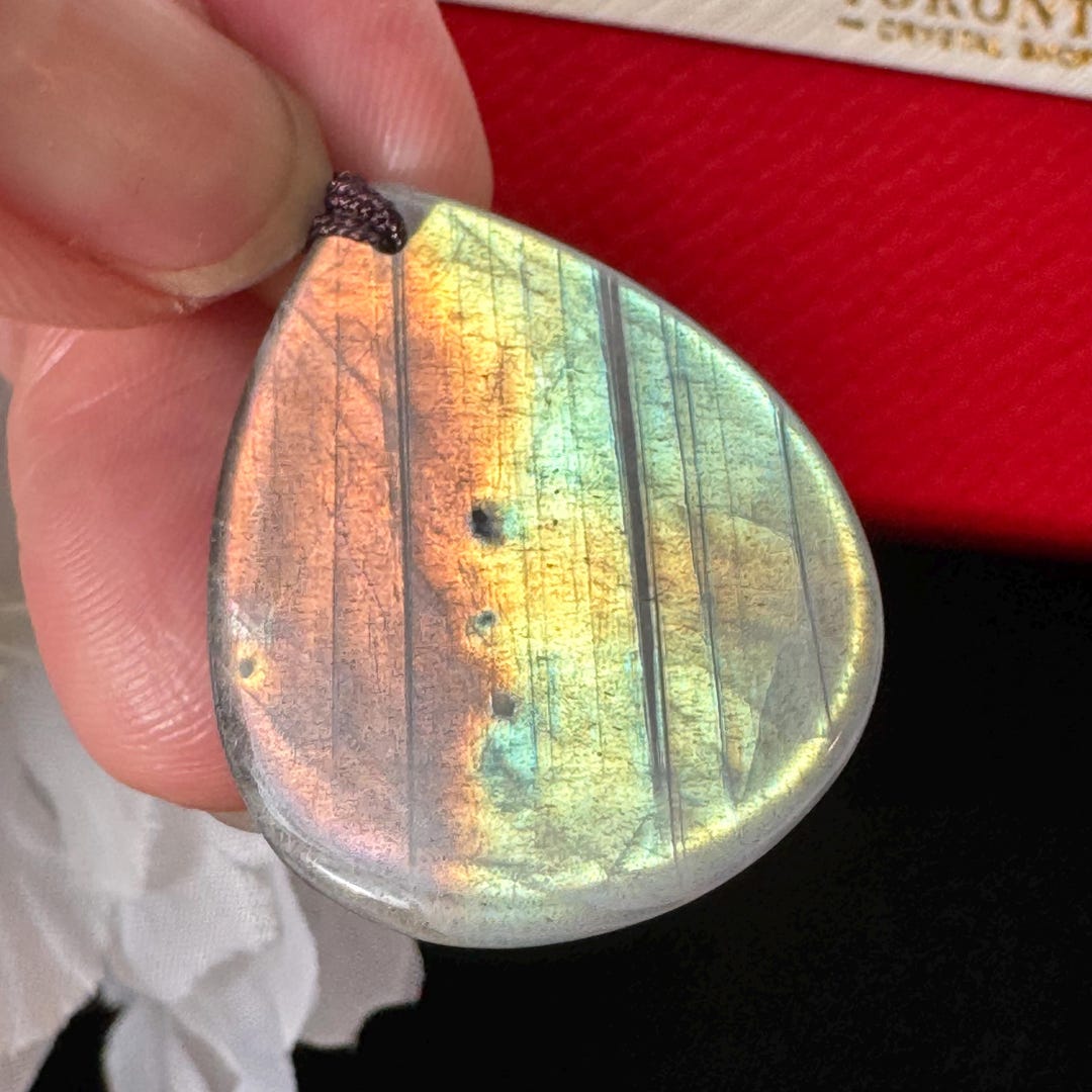 Natural Labradorite Crystal Pendant Necklace & Gift Box for Her or Mom ...