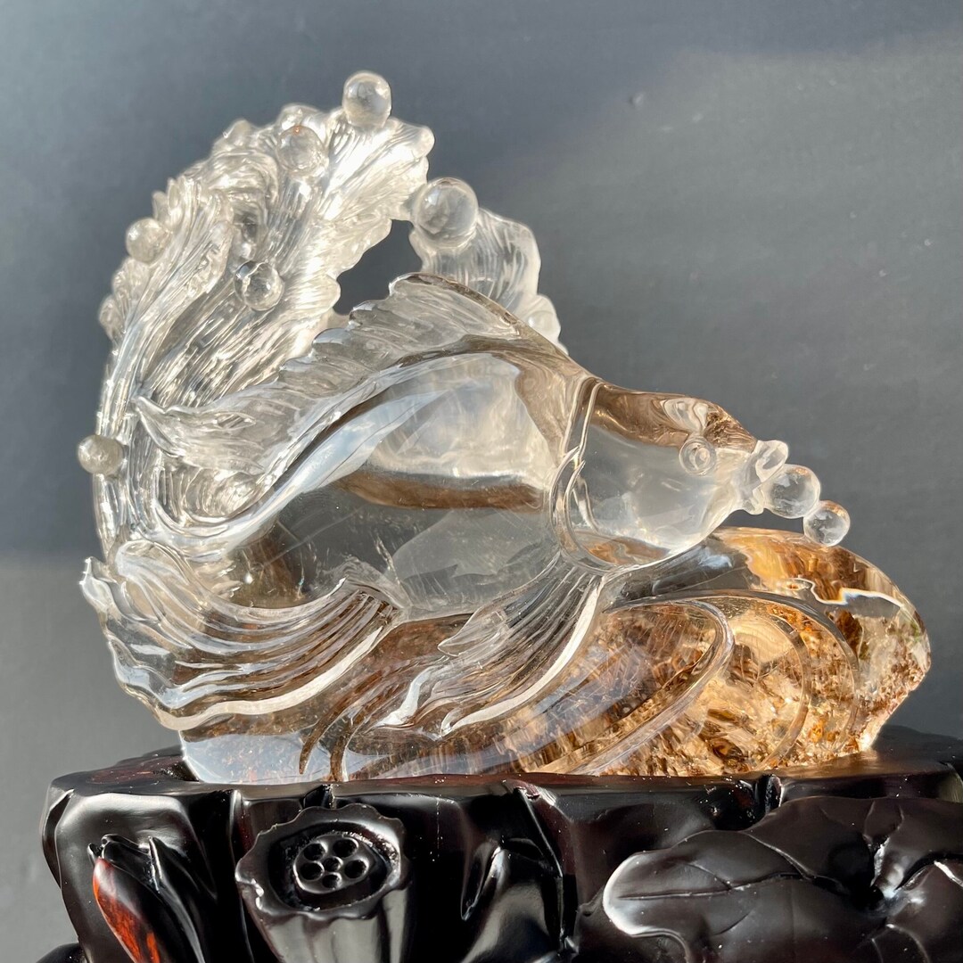 RARE Museum Grade Large Fish Carving 4 Seasons Garden Quartz Crystal ...