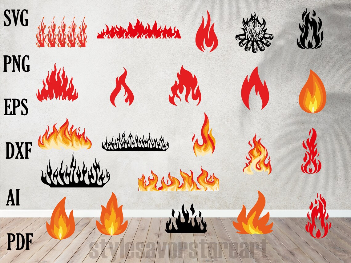 FIRE BUNDLE SVG Fire Clipart Fire Cut Files Flames Cricut - Etsy