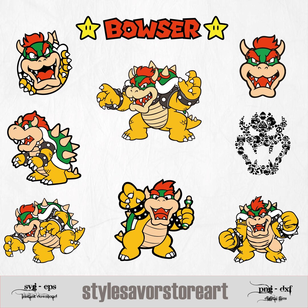 Bowser Svg Bundle, Bowser Cut File, Bowser Silhouette, Mario Svg ...