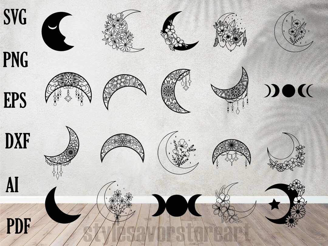 Moon SVG Bundle, Moon Svg, Floral Moon Svg, Mystic Celestial Svg, Moon ...