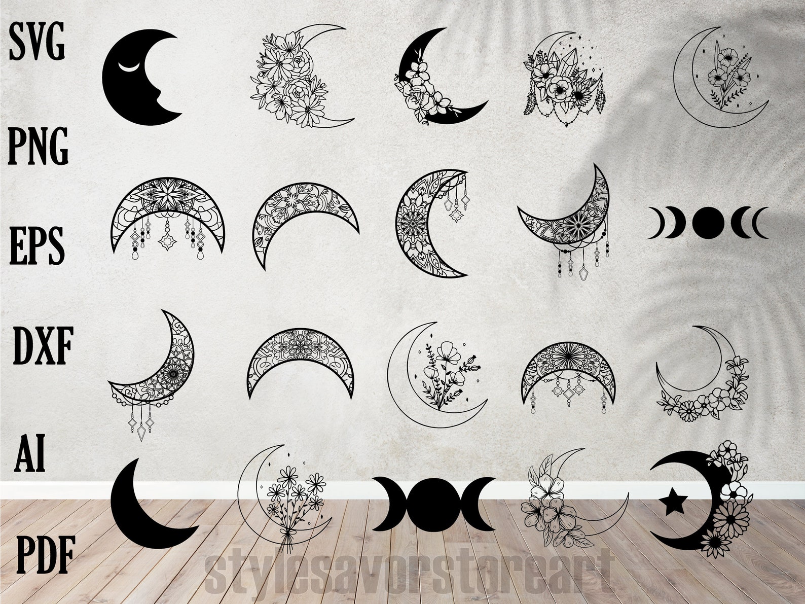 Moon SVG Bundle, Moon Svg, Floral Moon Svg, Mystic Celestial Svg, Moon ...