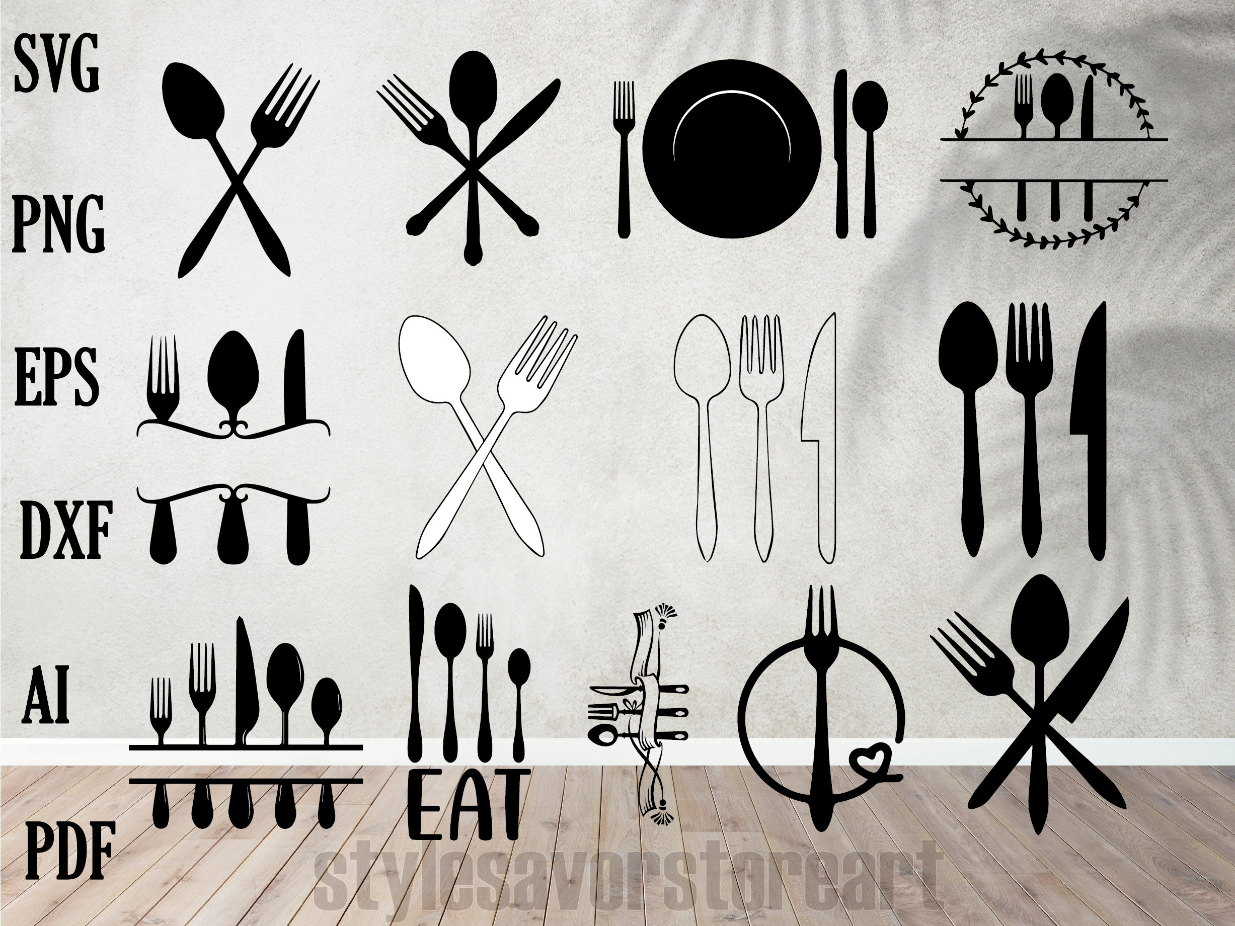 Kitchen Svg, Png, Jpg, Ai, Commercial Use, Fork Spoon Knife Svg, Spoon ...