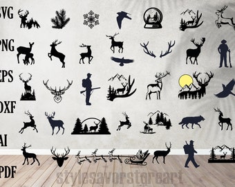 Deer SVG Bundle, Deer Hunting SVG, Deer Png, Deer Vector, Deer Cut Files, Deer Head Svg, Deer ...