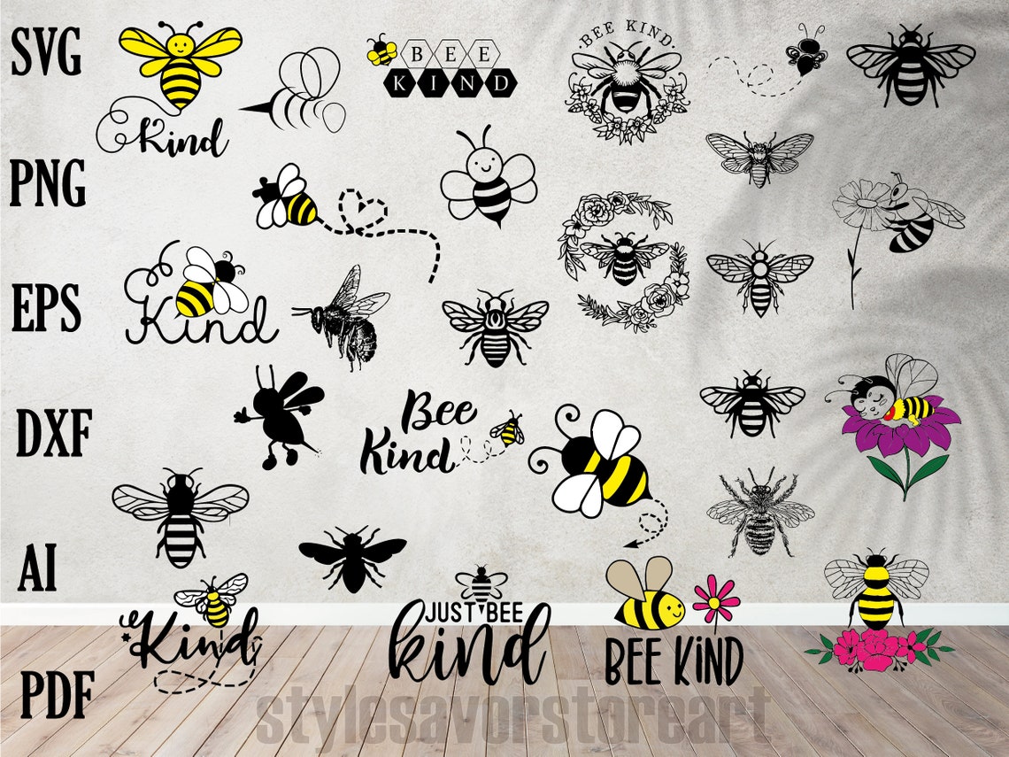 Bee Path Bundle SVG PNG Files for Cutting Machines, Digital Clipart ...