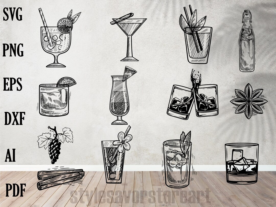 Hand Drawn Drink Illustrations | SVG & PNG Files | Cocktail Clip Art ...