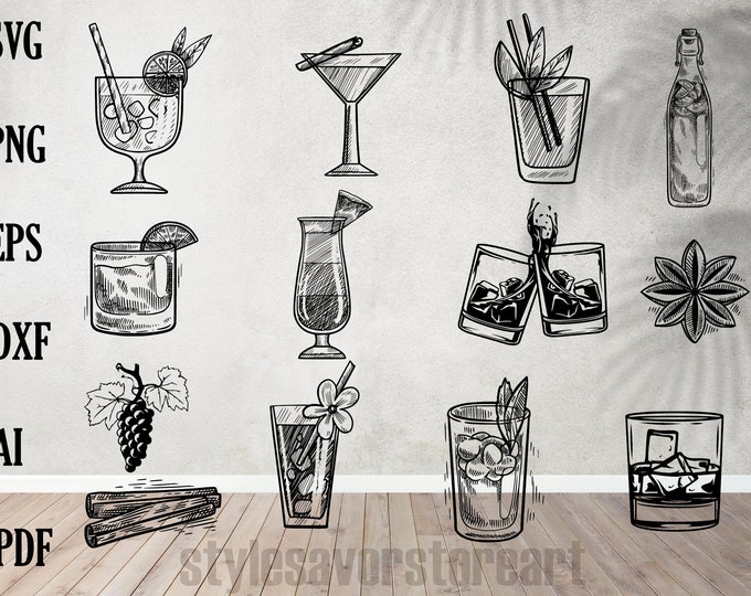 Cocktail Clipart, Cocktails PNG / SVG, Signature Drink Sign Svg ...