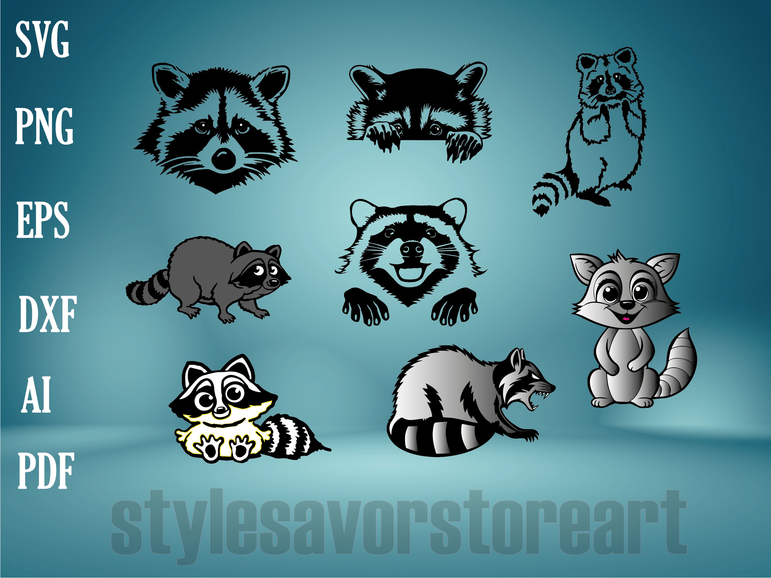 Raccoon Svg Raccoons Family Clipart Woodland Animal Stencil - Etsy