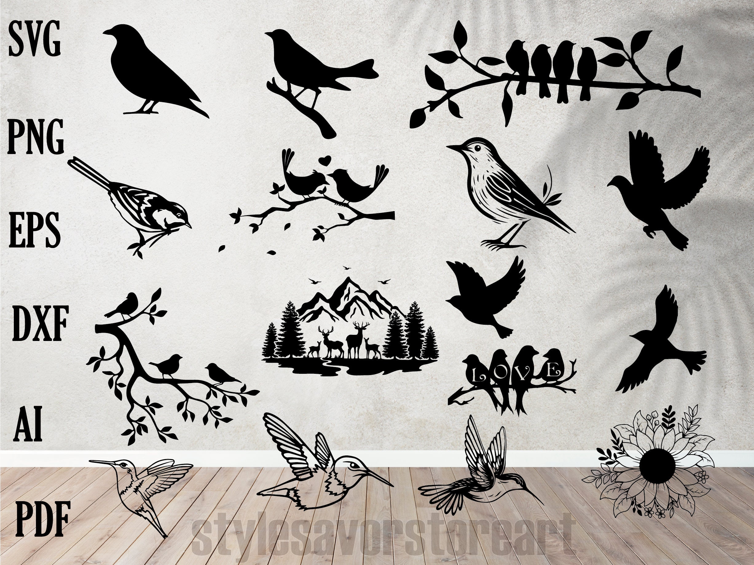 Birds Svg Birds on Branches Svg Bird Silhouette Birds and Branch Flock ...