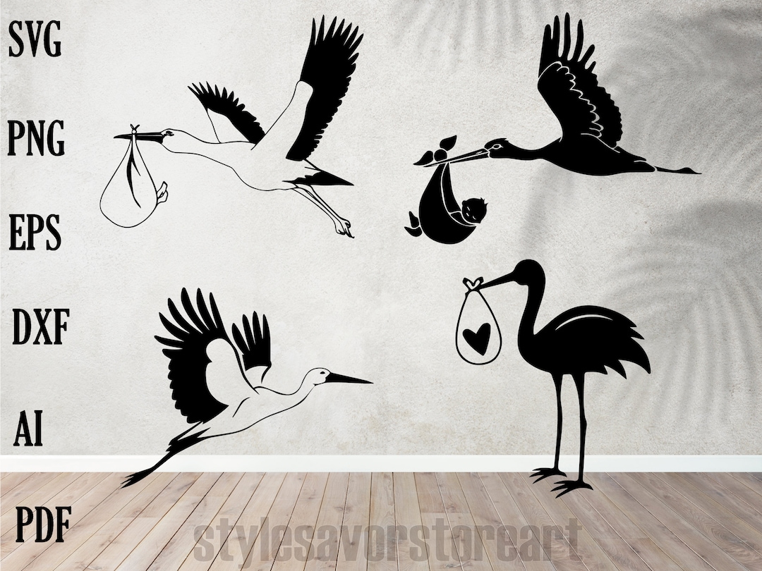 Stork SVG DXF, Bird Wall Decor, Stork Clipart, Svg for Cricut, Papercut ...