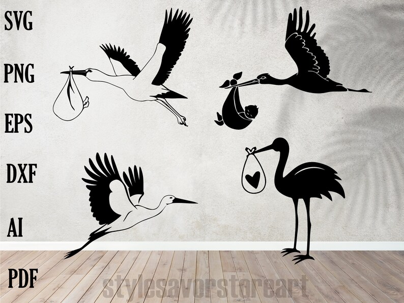 Stork SVG DXF, Bird Wall Decor, Stork Clipart, Svg for Cricut, Papercut ...