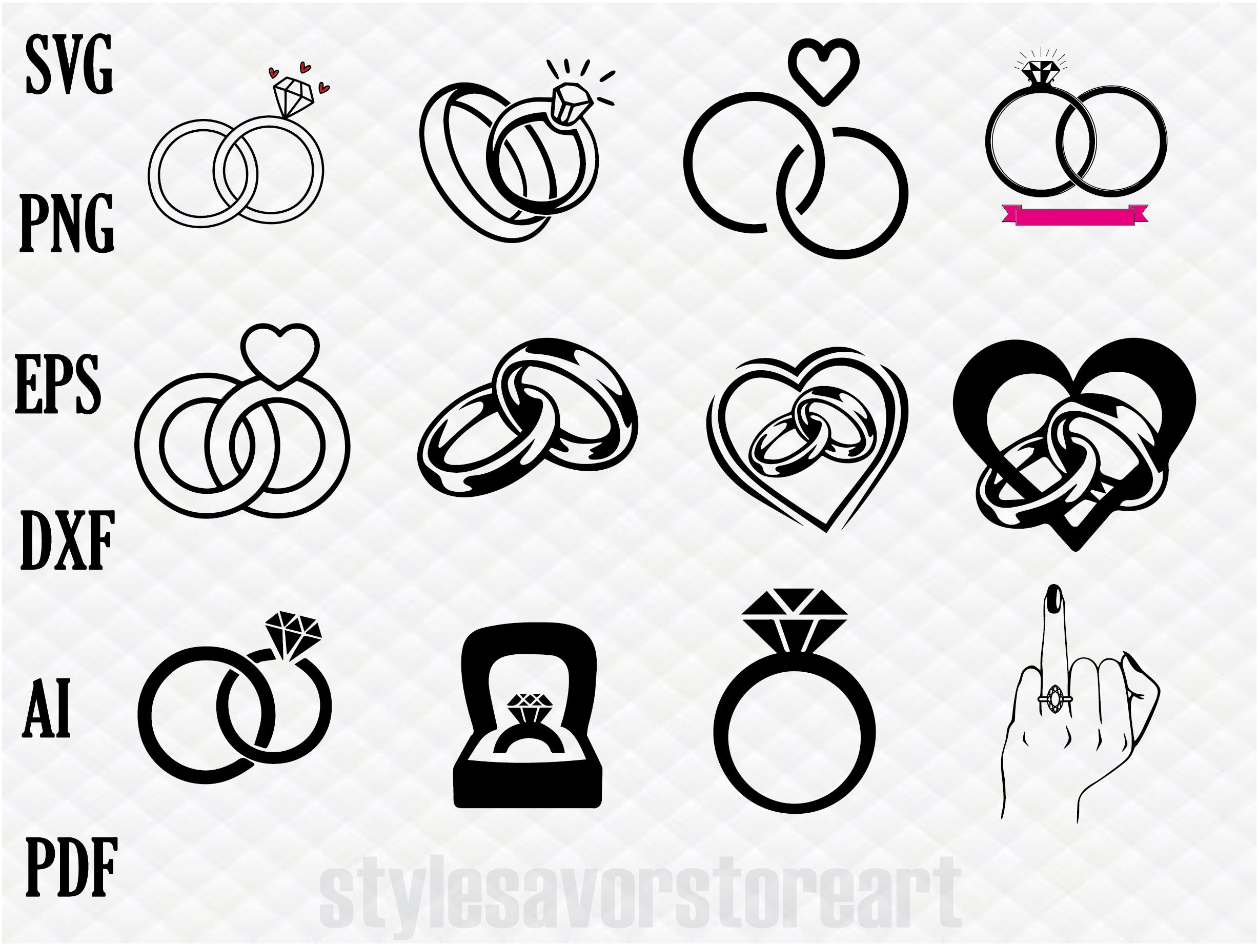 Paquete de anillos de matrimonio Svg, anillo Svg, boda Svg, imágenes ...