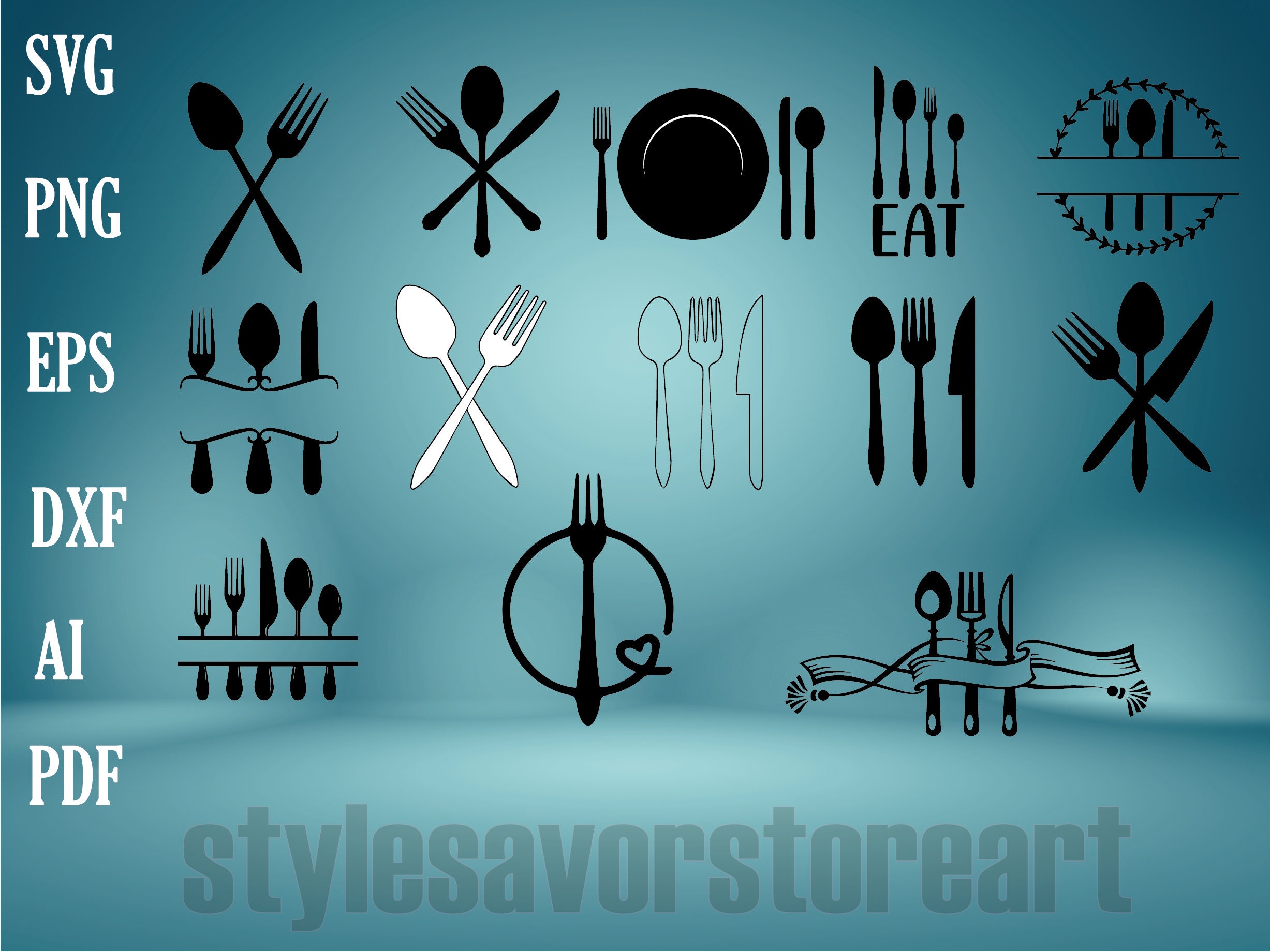 Kitchen Svg Png Jpg Ai Commercial Use Fork Spoon Knife - Etsy