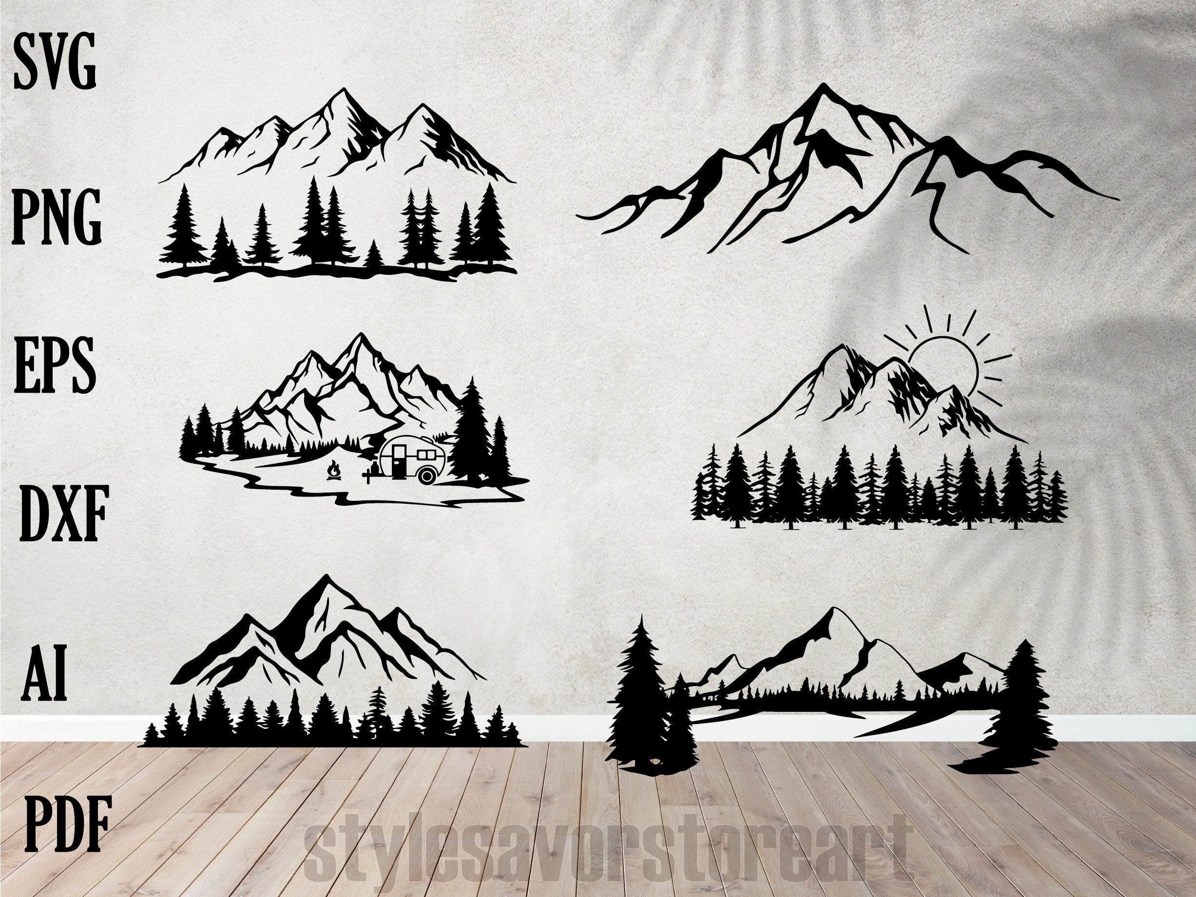 Mountains Svg, Png, Eps Trees Svg Forest Svg Cricut Mountain Svg ...