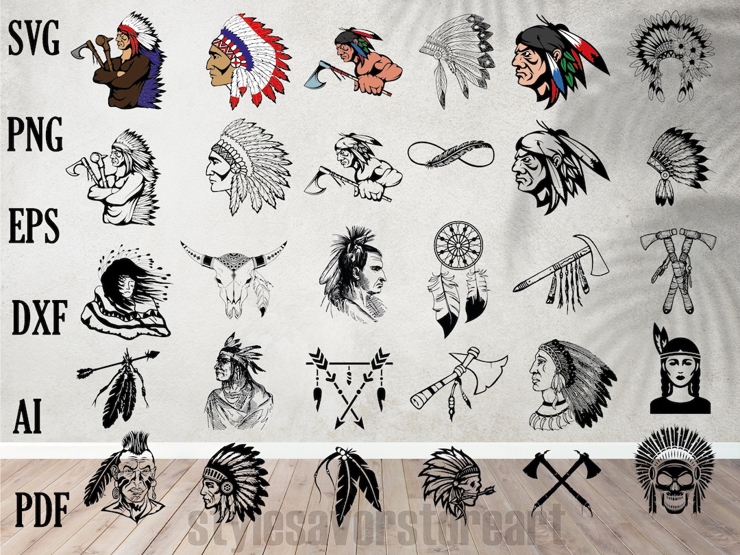 Native American SVG, Indian Chief Svg, Indian Headdress Svg, American ...