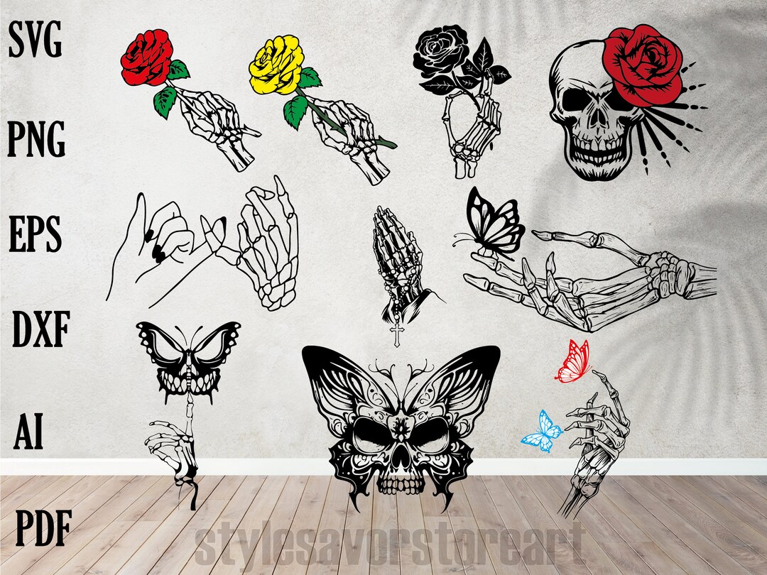 Skeleton Hand Rose Svg, Hands Death Svg, Skull Rose Svg, Flower Tattoo ...