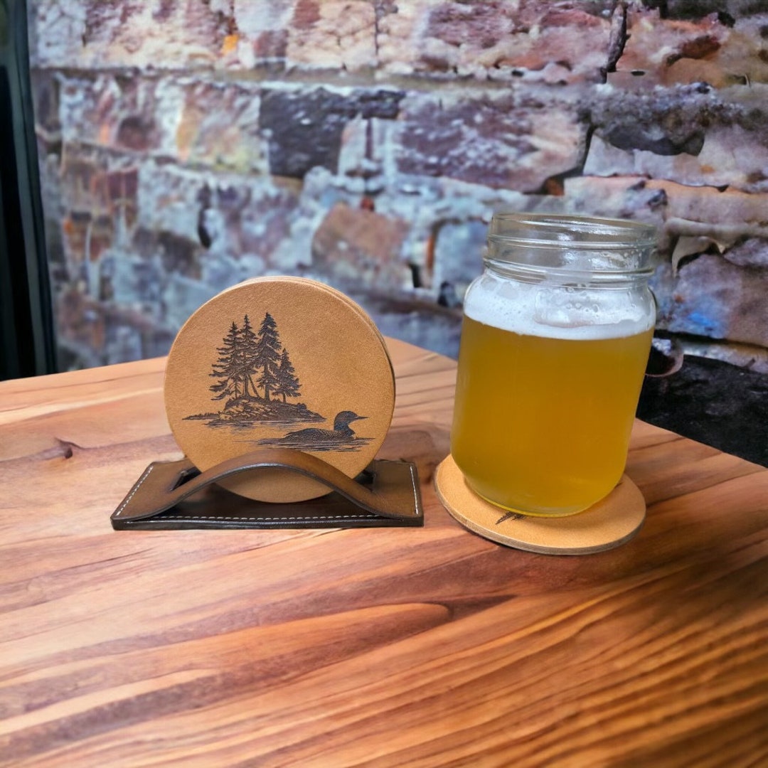 Leather Coasters With Holder. Hunting Cabin Decor. Lake Cabin Decor ...