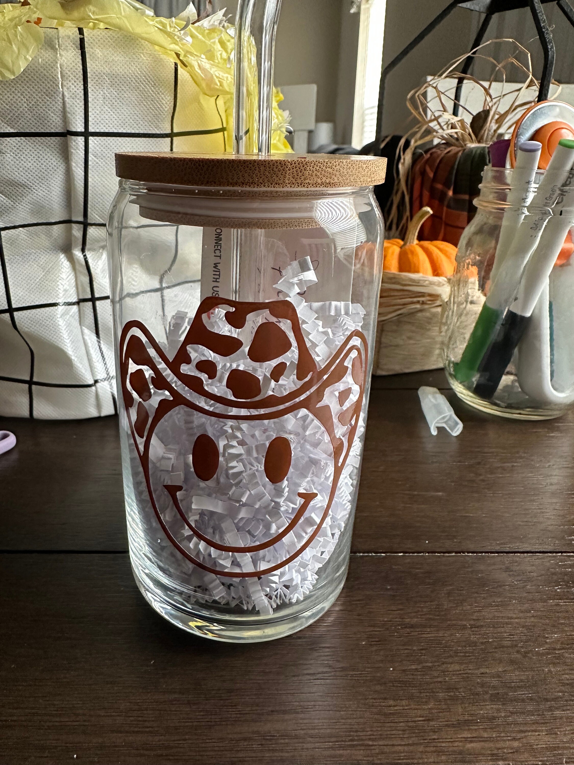 Cowboy Smiley Face Country Aesthetic Beverage Glass - Etsy