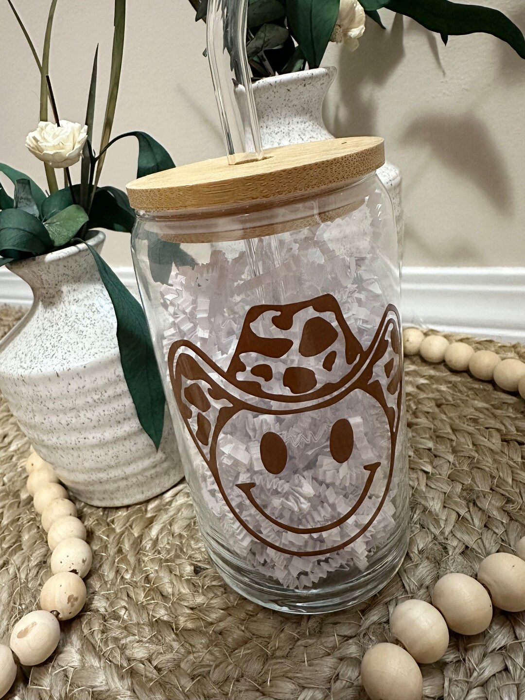 Cowboy Smiley Face Country Aesthetic Beverage Glass - Etsy