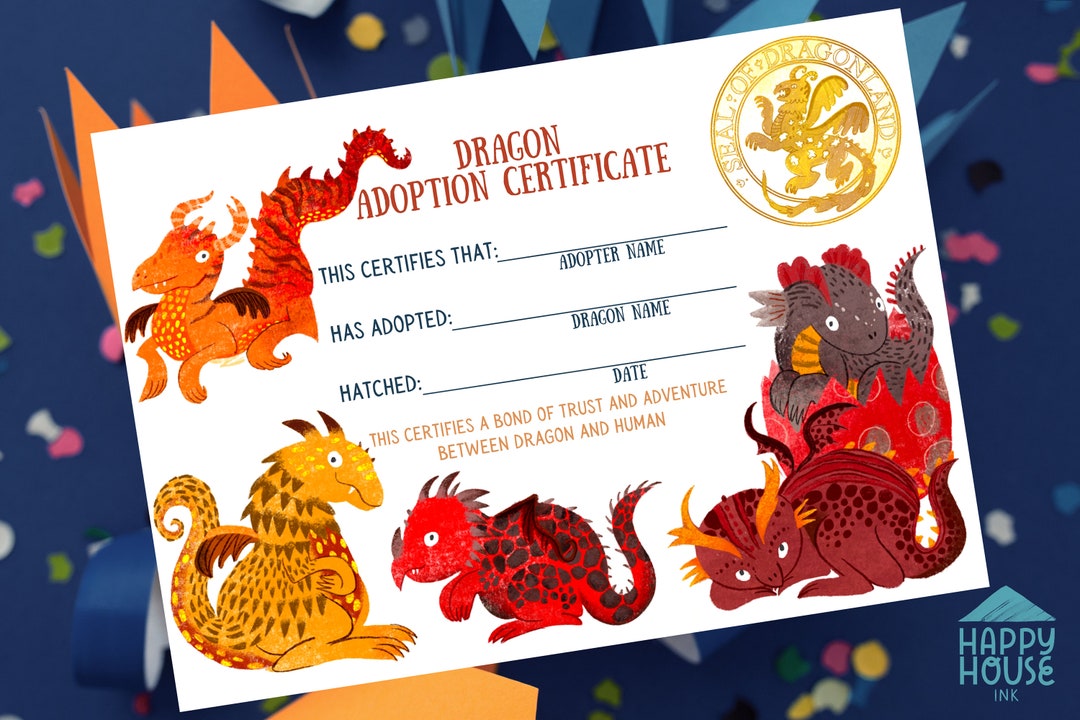 Fire Dragons Adoption Certificate | Dragon Party | INSTANT DOWNLOAD | Print - Etsy