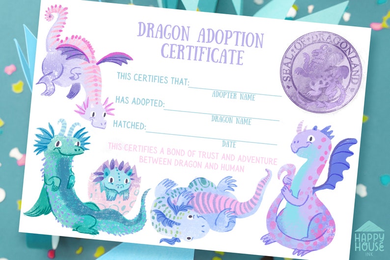 Ice Dragons Adoption Certificate | Dragon Party | INSTANT DOWNLOAD ...