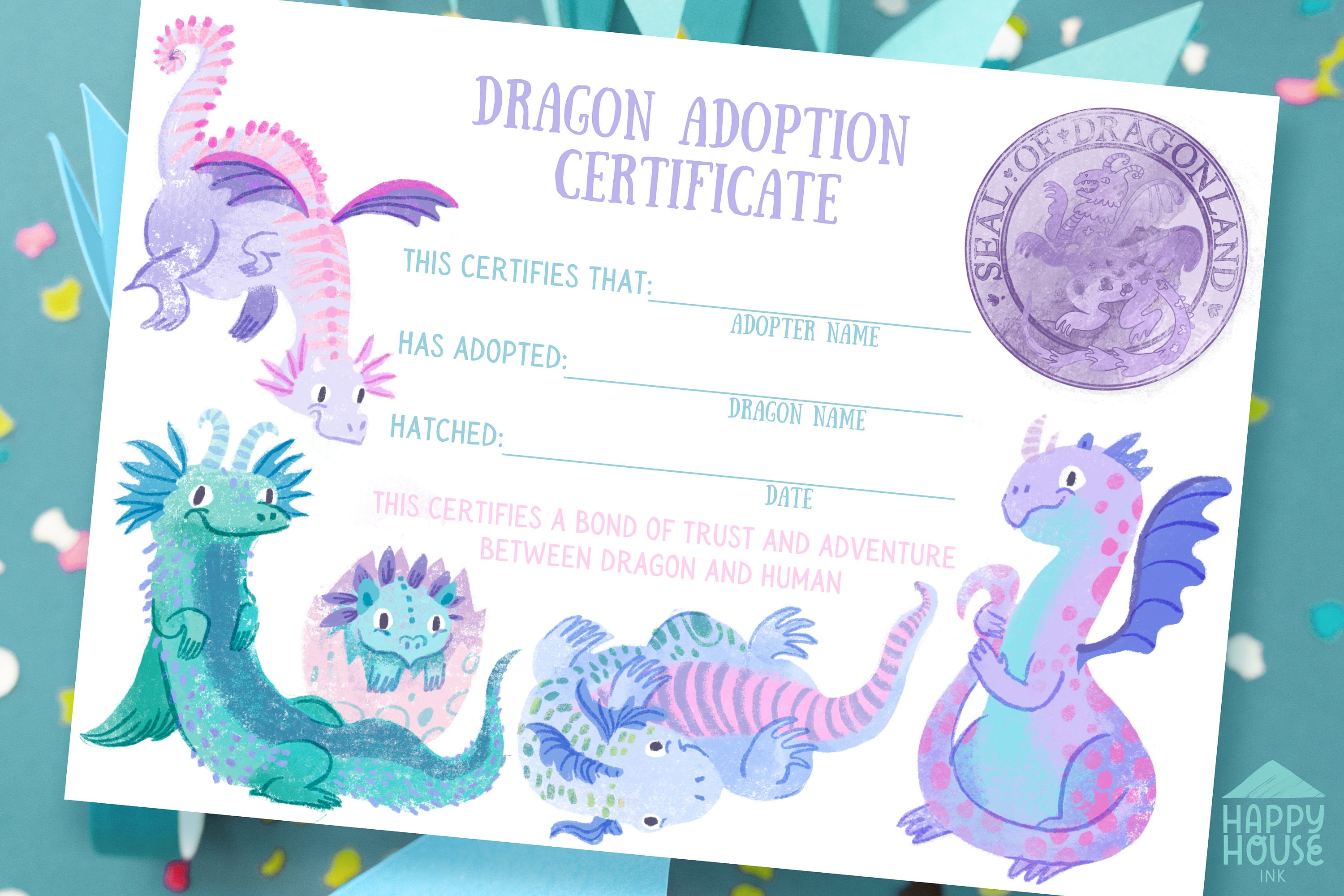 Ice Dragons Adoption Certificate | Dragon Party | INSTANT DOWNLOAD | Print - Etsy