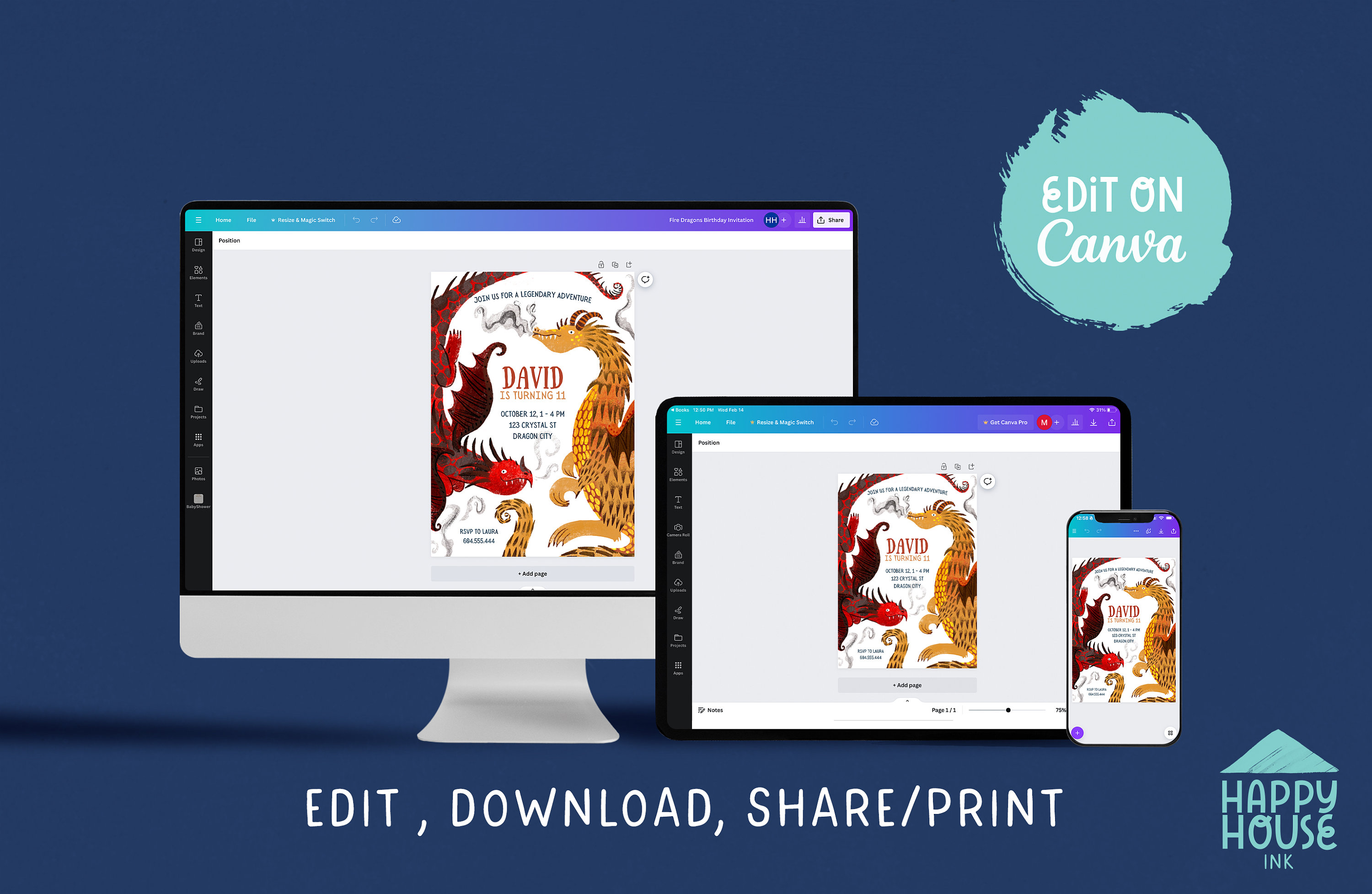 Fire Dragons Birthday Invitation | Editable Digital Template | INSTANT ...