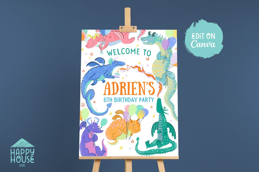 Birthday Welcome Sign Dragons Theme Editable Digital Template INSTANT ...
