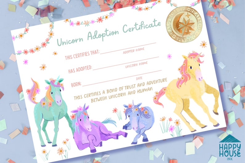 Unicorn Adoption Certificate | Dragon Party | INSTANT DOWNLOAD | Print ...
