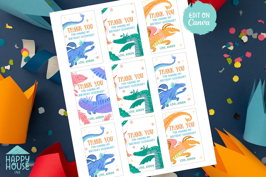 Dragons Thank You Tags Dragon Party INSTANT DOWNLOAD - Etsy