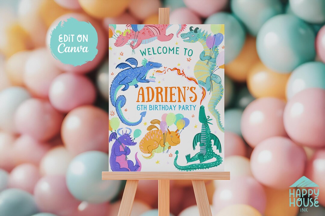 Birthday Welcome Sign | Dragons Theme | Editable Digital Template ...