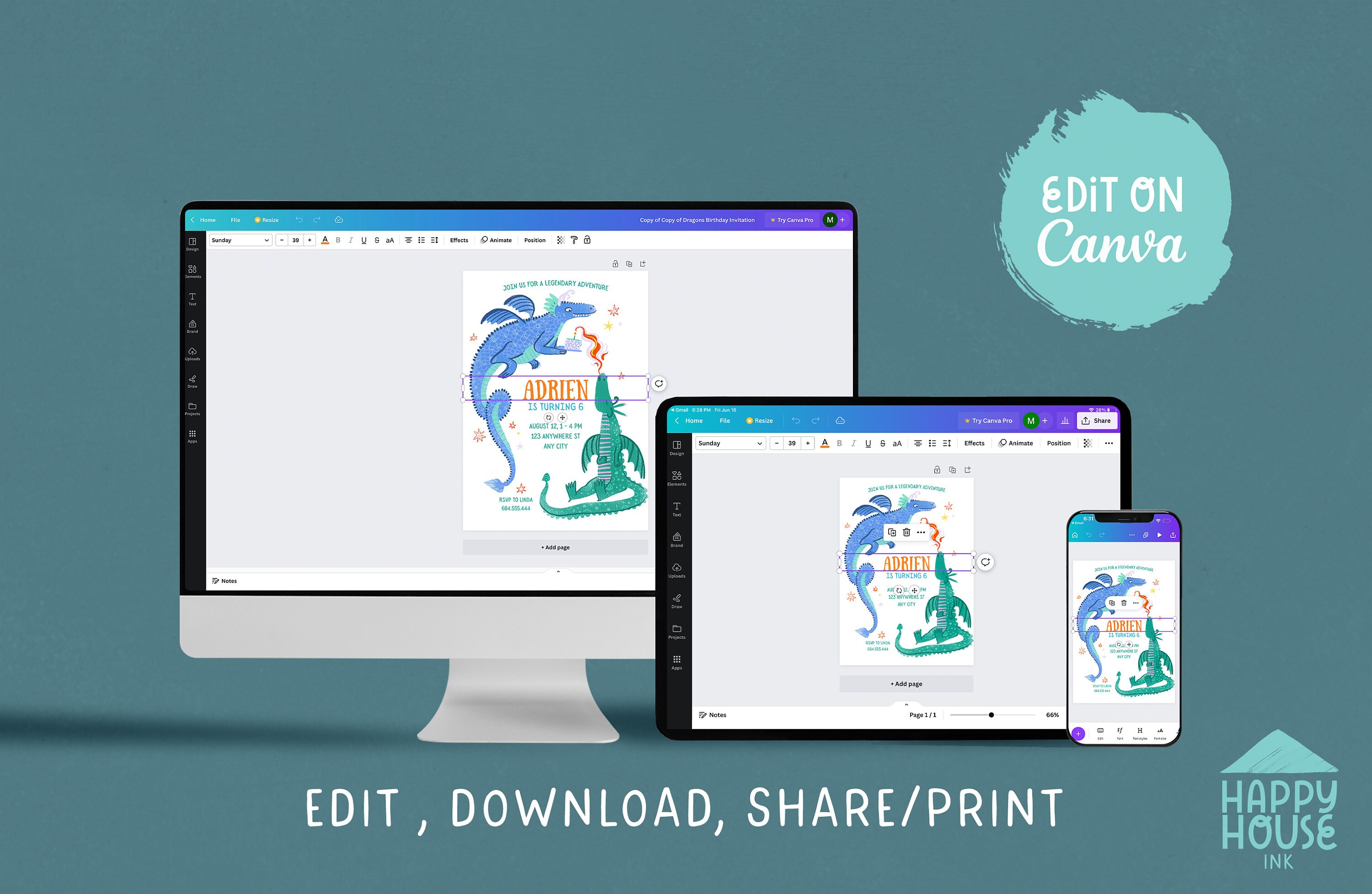 Dragons Birthday Invitation | Editable Digital Template | INSTANT ...
