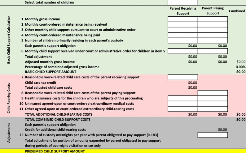 Missouri Form 14 Child Support Worksheet - Etsy