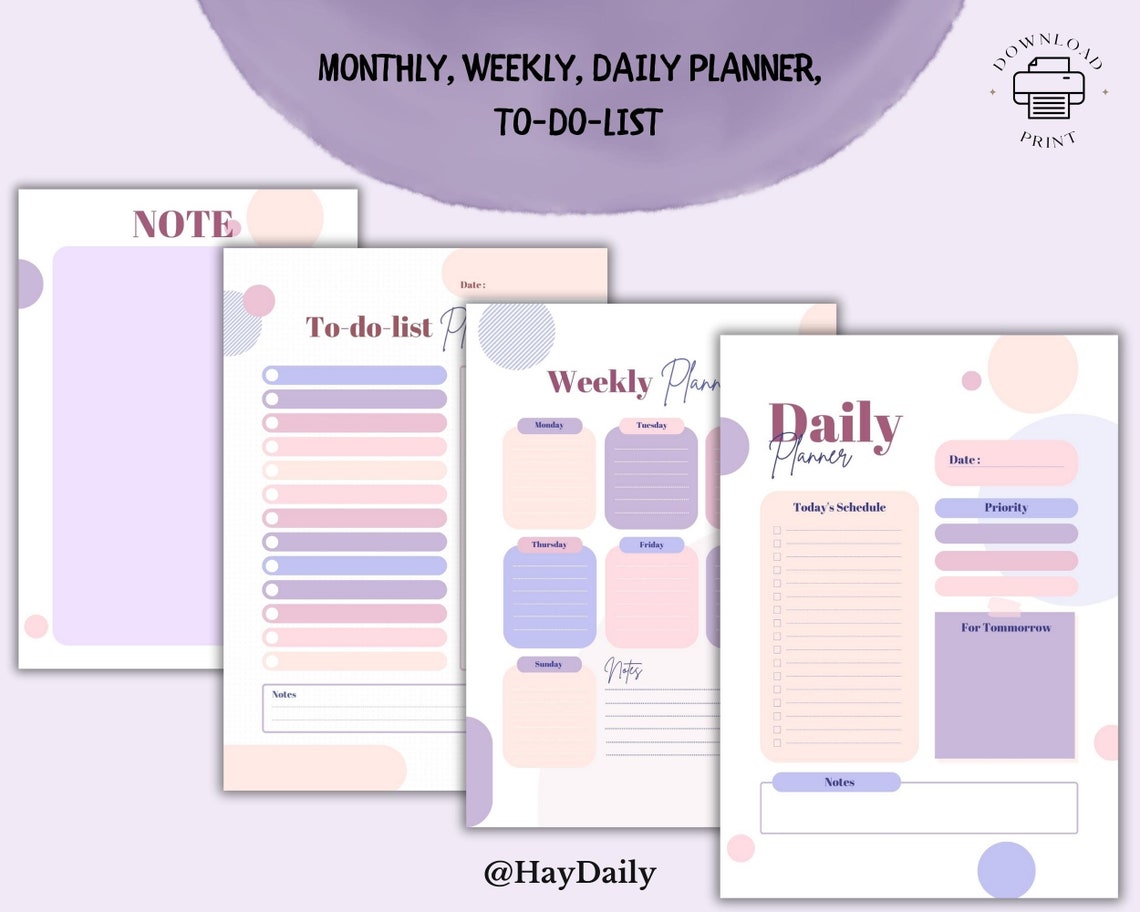 Daily Weekly Monthly Planner, Printable Organizer, Planning Routine ...